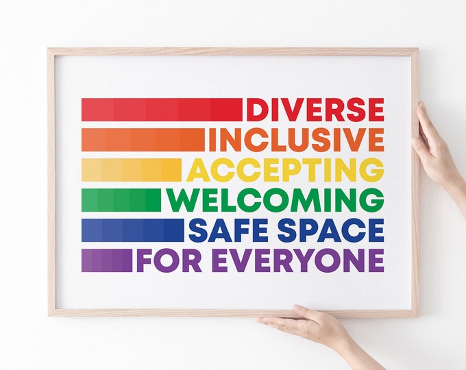 Safe Space for Everyone Poster Printable, Pride Flag Hearts, LGBTQ ...