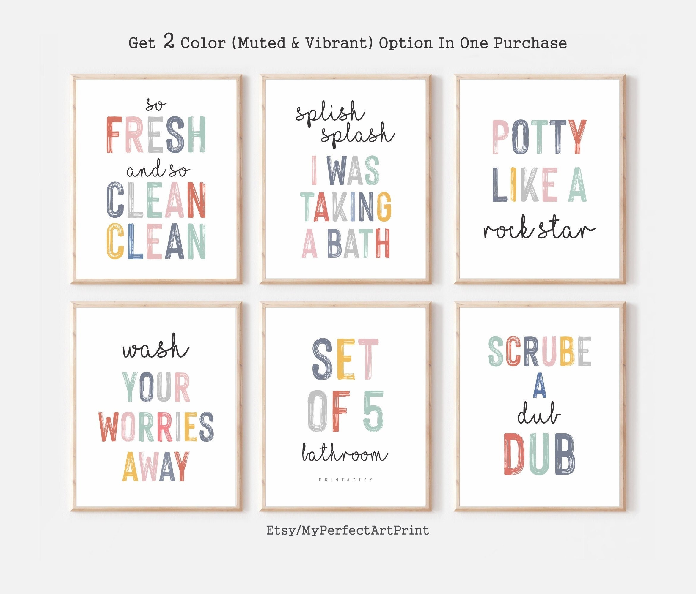 Kids Bathroom Wall Prints Bathroom Art Set Set of 5 Splish - Etsy