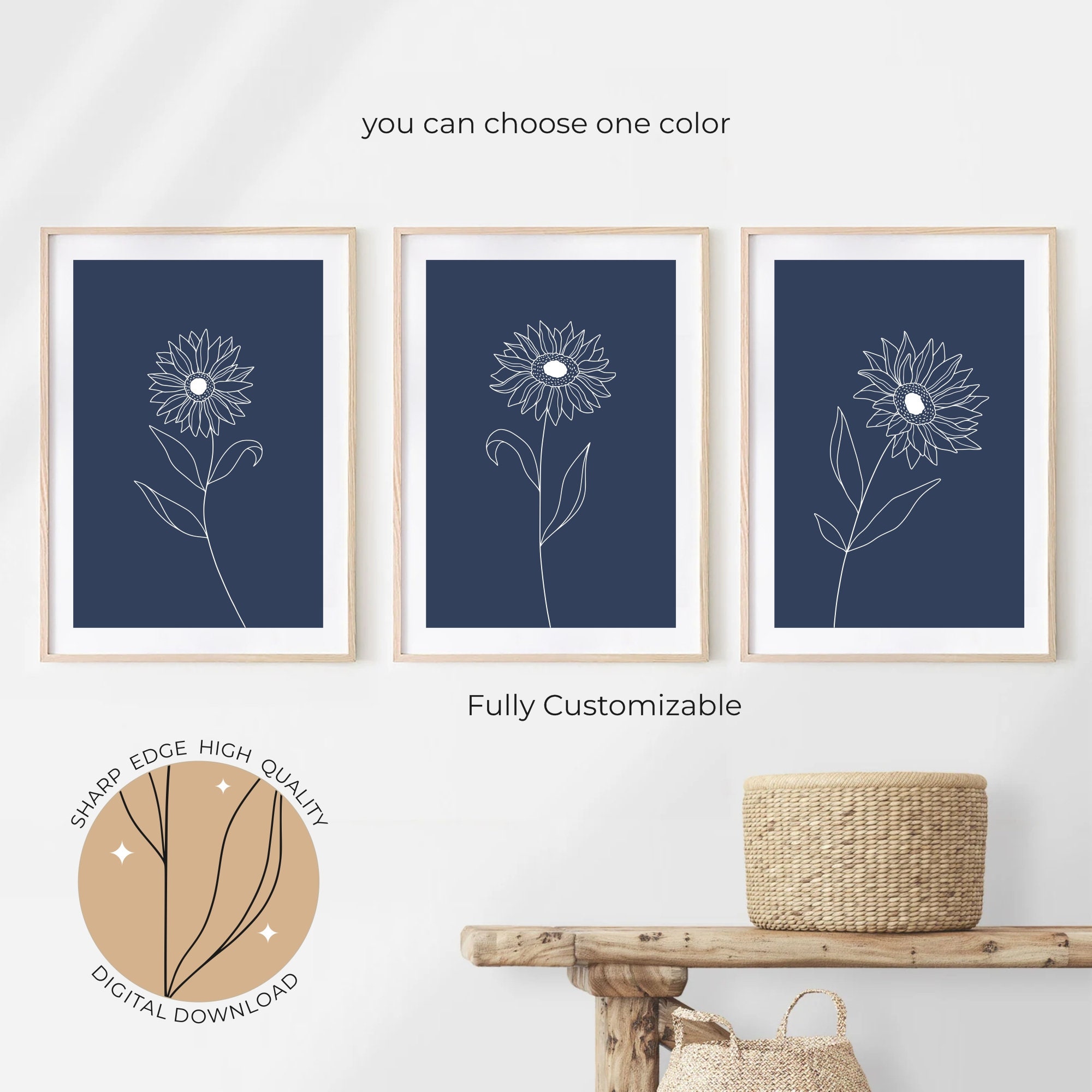 Sunflower Line Art Print Bedroom Wall Decor Sunflower Minimal - Etsy
