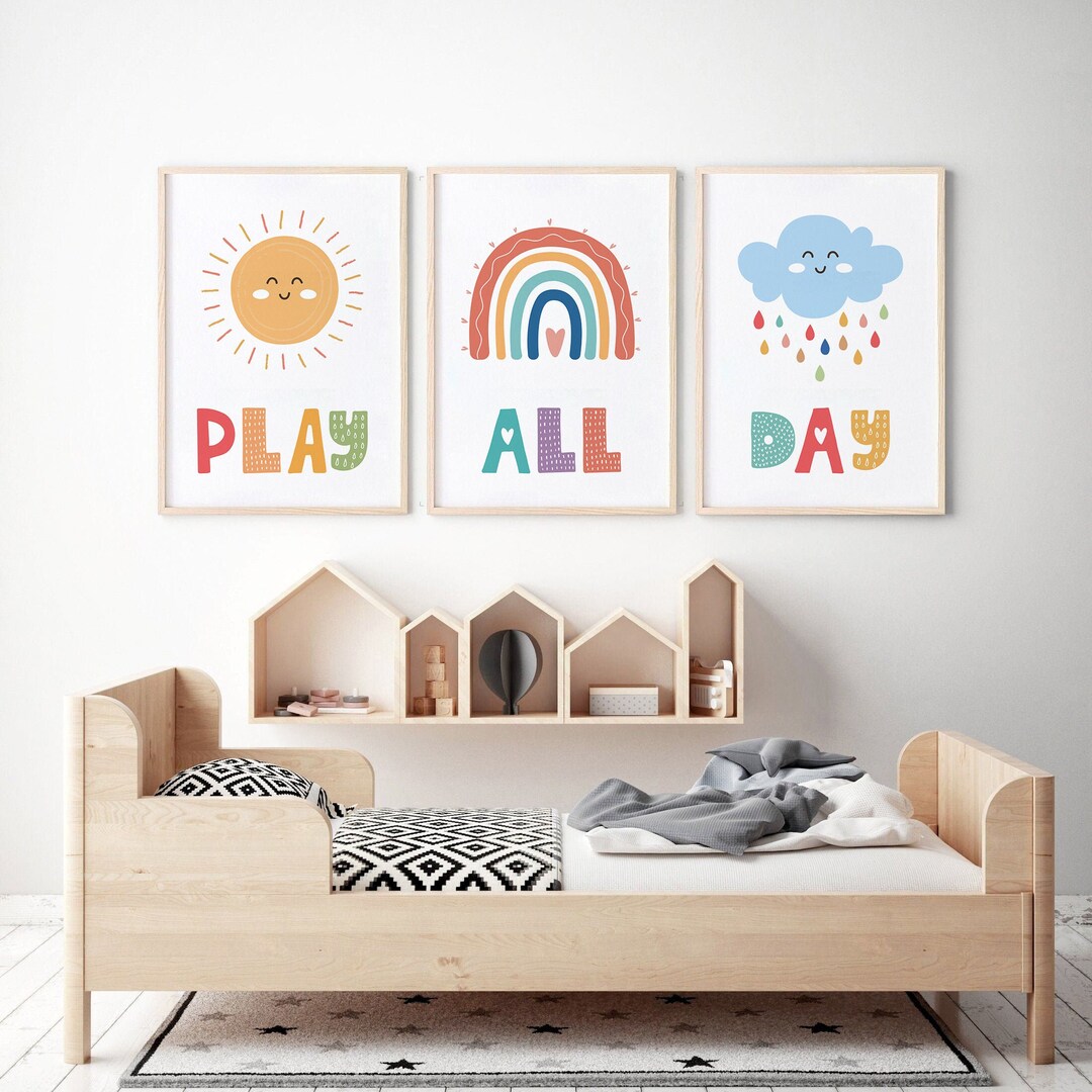 Set of 3 Play All Day Printable, Lets Play Sign Playroom Poster ...