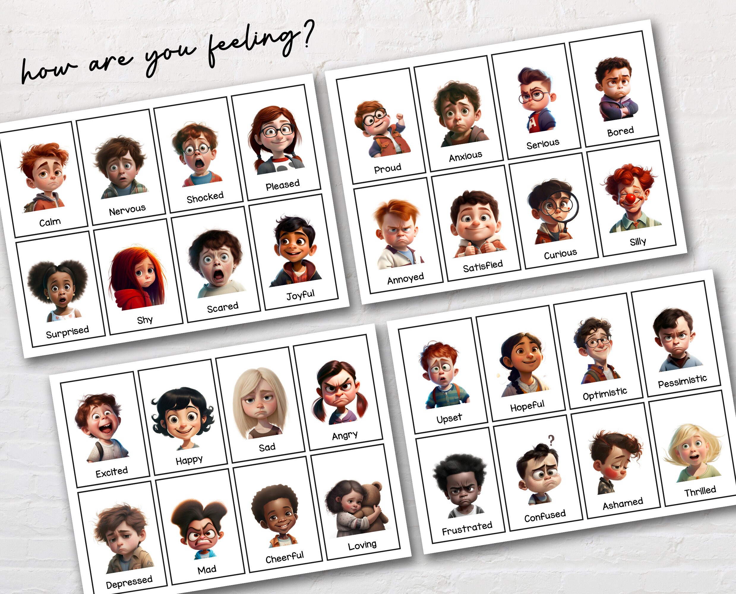 40 Photo Emotion Flashcards Printable, Feelings Flashcards, Pastel ...