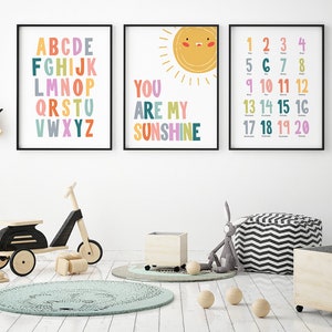 You Are My Sunshine Set of 3 Wall Art, Alphabet Numbers Educational ...