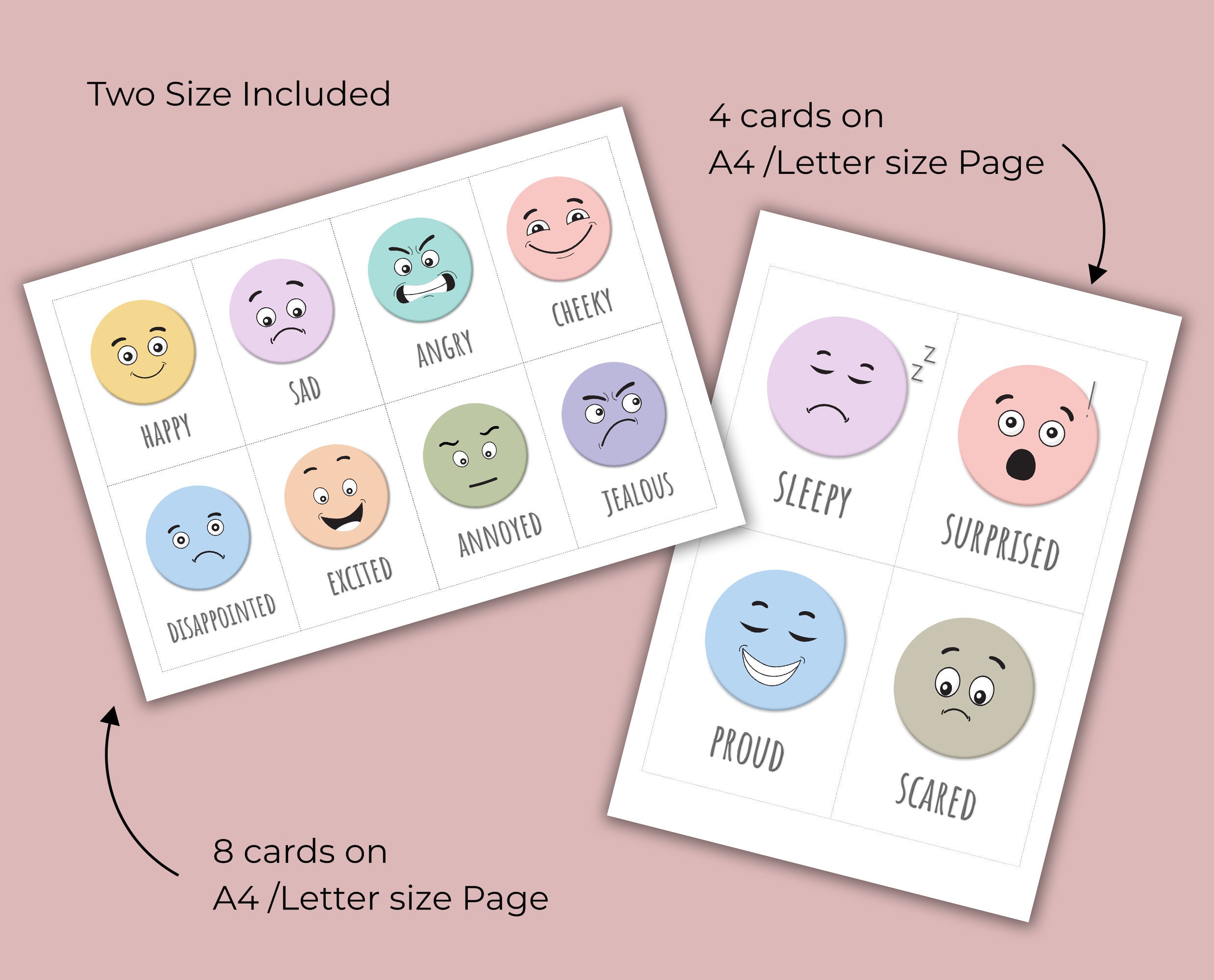 16 Embossed Emotion Flashcards Printable Feelings Flashcards - Etsy