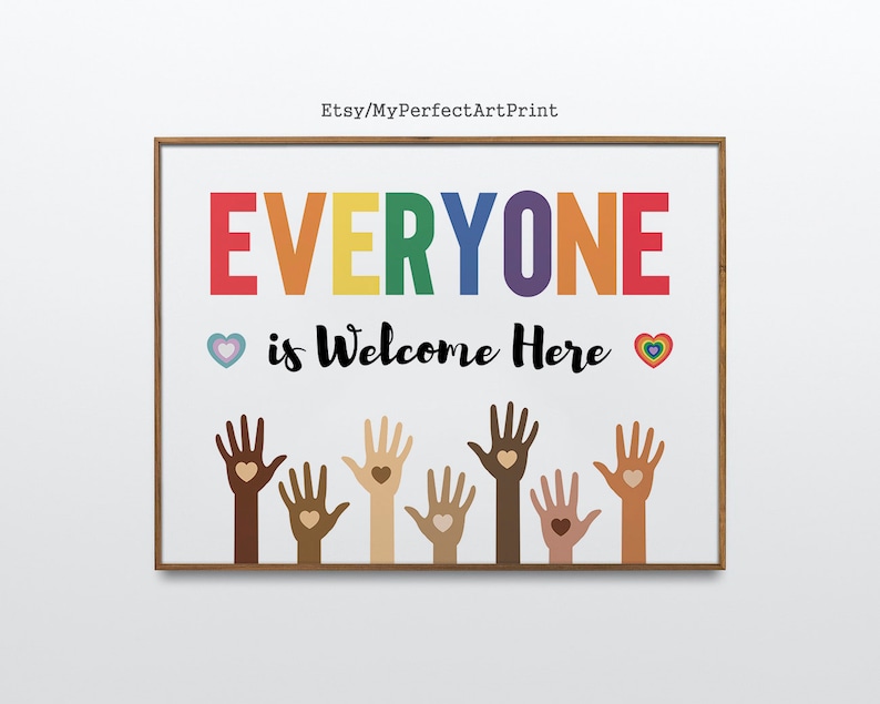Everyone is Welcome Inclusive Equality Wall Art Classroom - Etsy