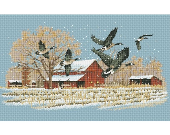 Winter Farm Cross Stitch Pattern Wild Geese Cross Stitch - Etsy