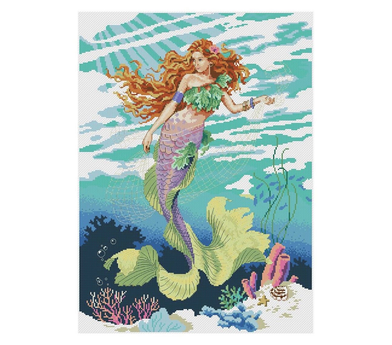 Mermaid Cross Stitch Pattern | Princess Mermaid Cross Stitch | Instant ...
