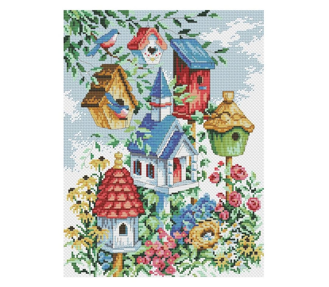 Bird House Cross Stitch Pattern | Birdhouse Cross Stitch | Spring Cross ...