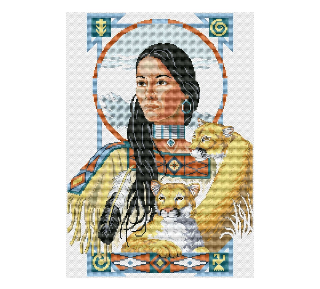 American Indian Cross Stitch Pattern | Girl Cross Stitch | Instant ...