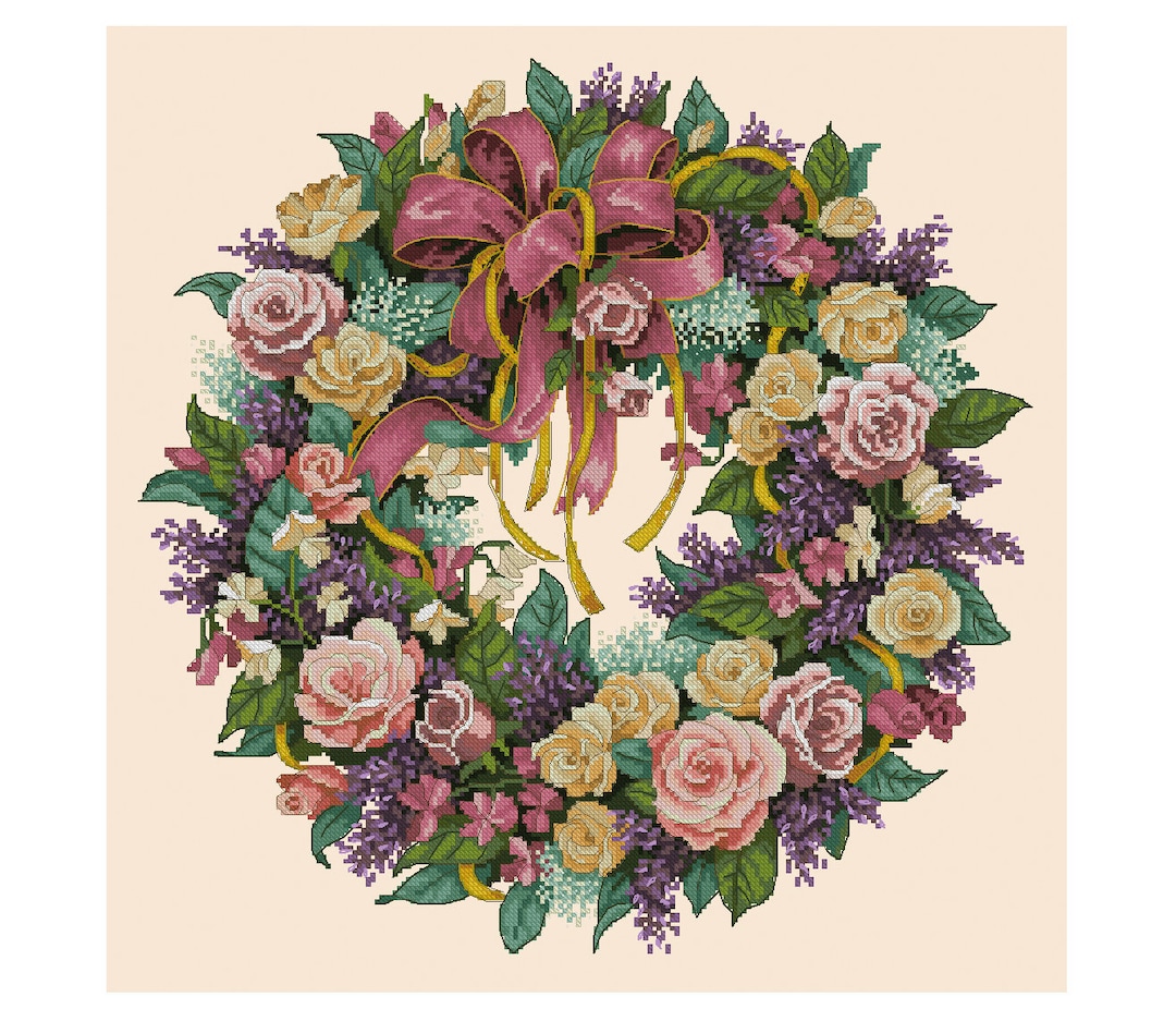 Flower Wreath Cross Stitch Pattern | Floral Wreath Cross Stitch Pattern ...