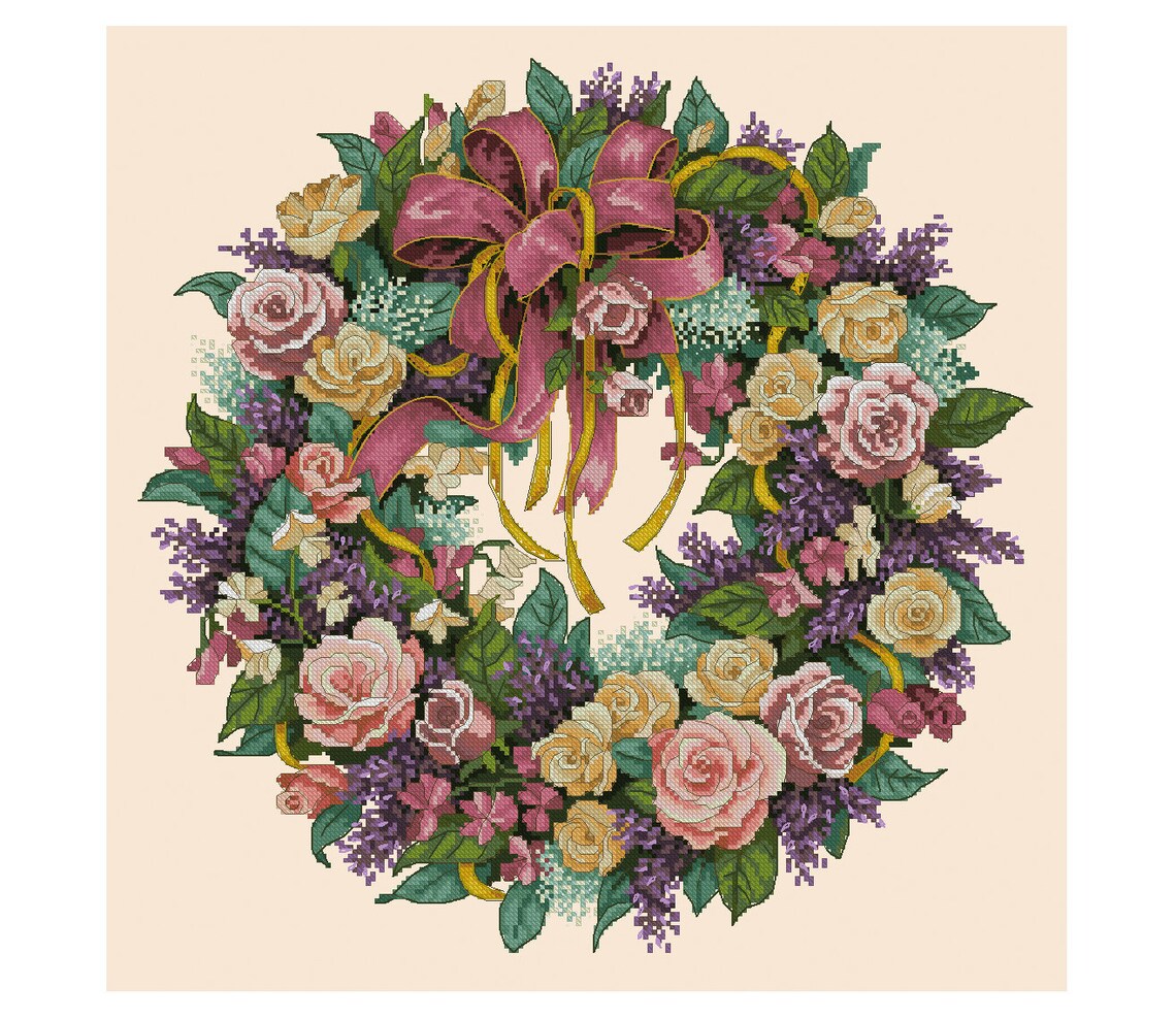 Flower Wreath Cross Stitch Pattern Floral Wreath Cross - Etsy