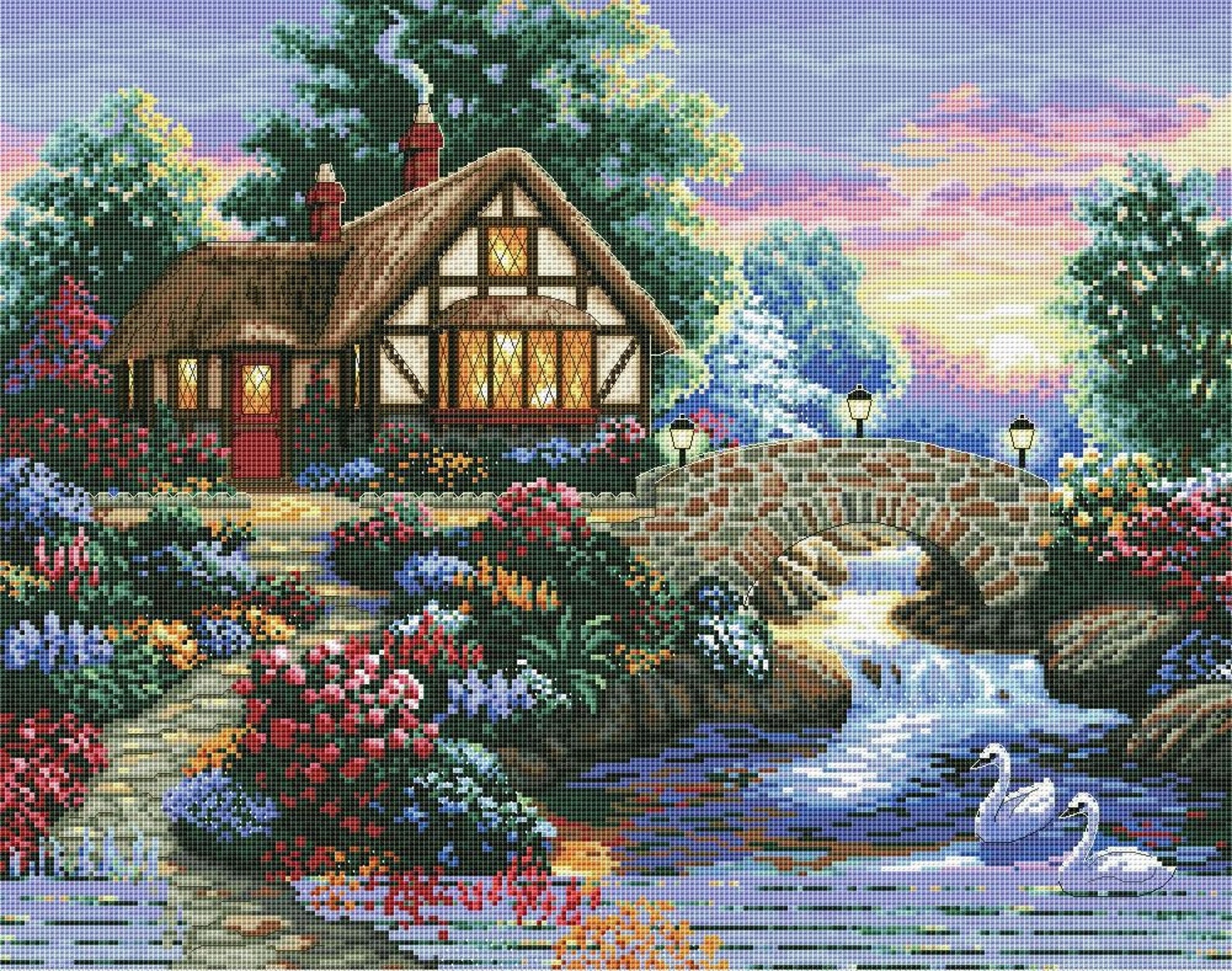 English Cottage Cross Stitch Pattern Landscape Cross Stitch - Etsy