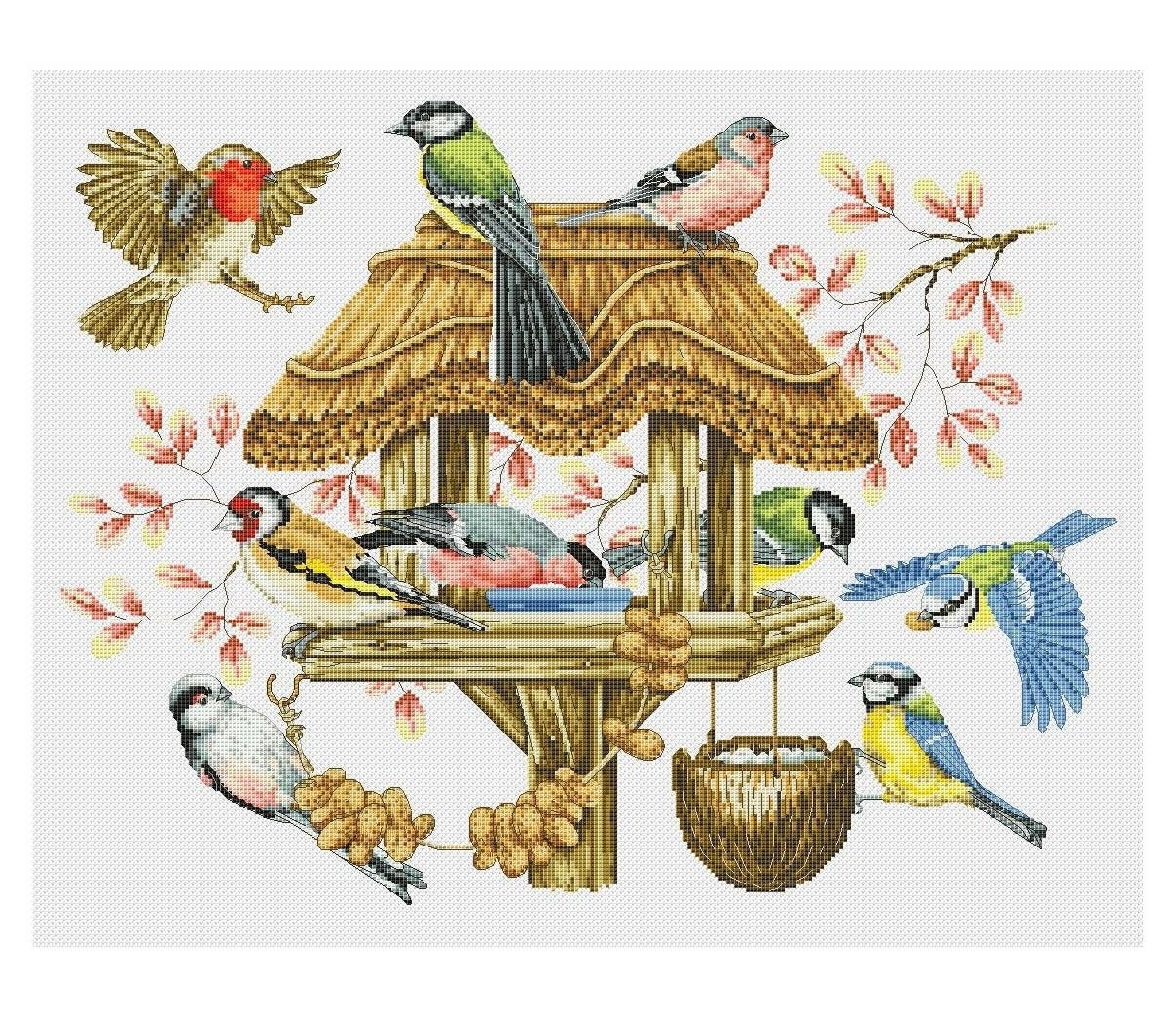 Bird Table Cross Stitch Pattern | Forest Birds Cross Stitch Pattern ...