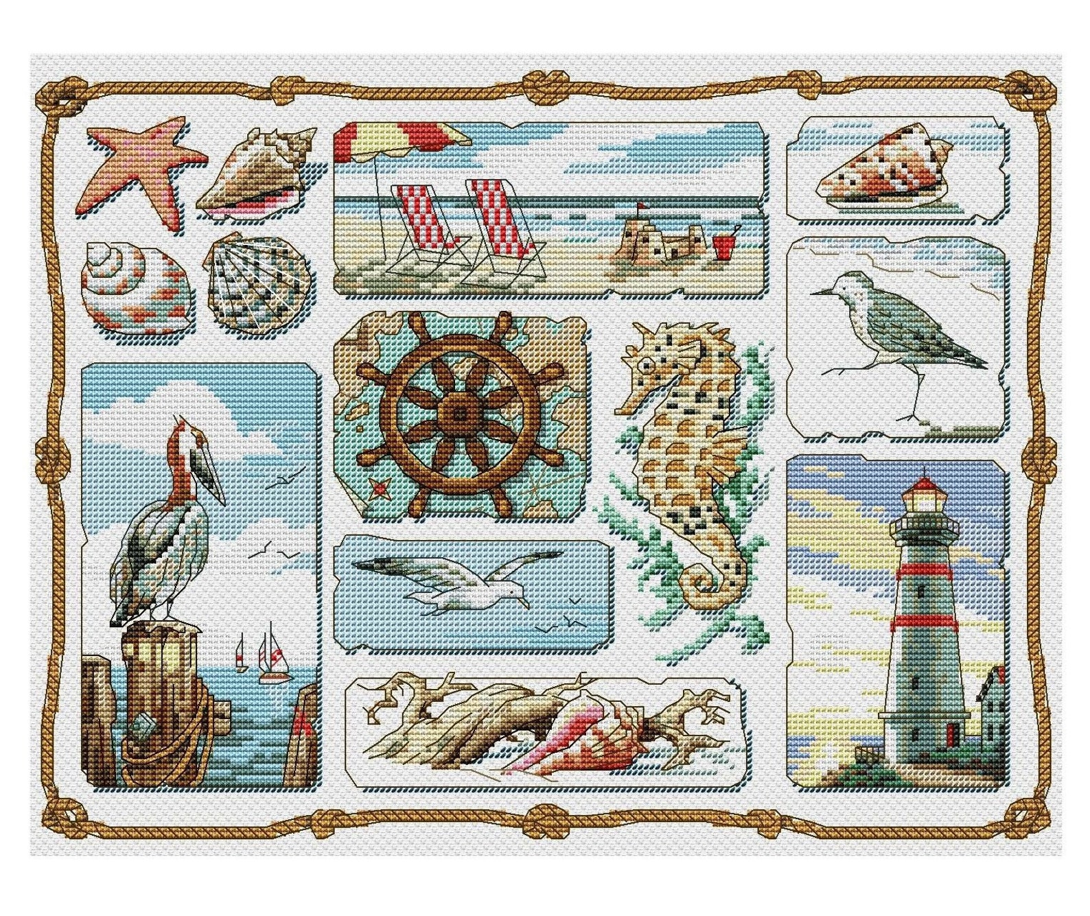 Sea Sampler Cross Stitch Pattern | Sea Shells Cross Stitch | Instant ...
