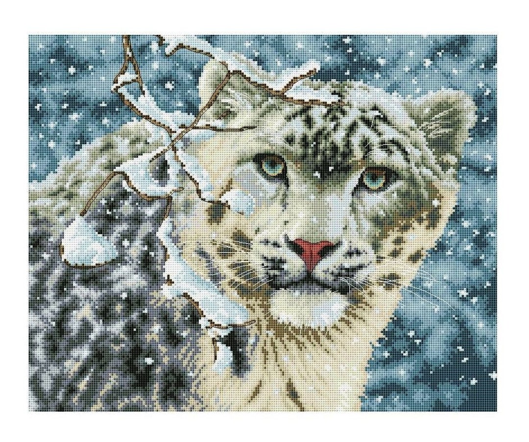 Snow Leopard Cross Stitch Pattern PDF | Winter Animals Cross Stitch ...