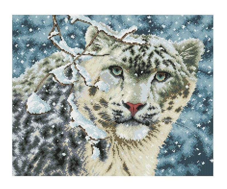 Snow Leopard Cross Stitch Pattern PDF | Winter Animals Cross Stitch ...