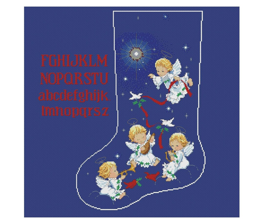 Christmas Stocking Cross Stitch Pattern | Angel Christmas Stocking ...