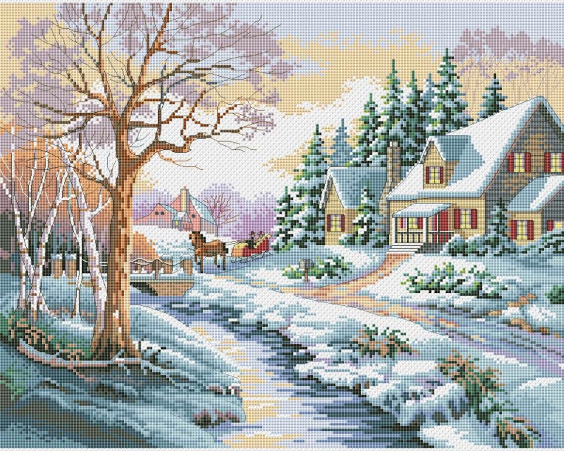Victorian Christmas Cross Stitch Pattern | Winter Landscape Cross ...