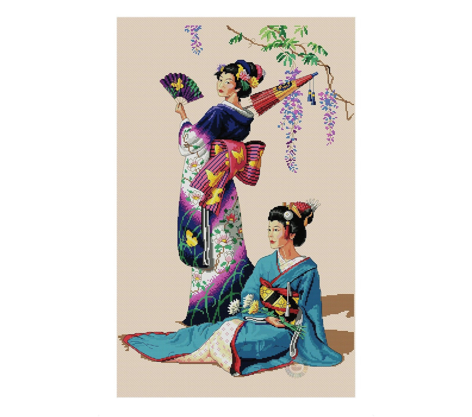 Japanese Geisha Cross Stitch Pattern | Girls Cross Stitch Pattern ...