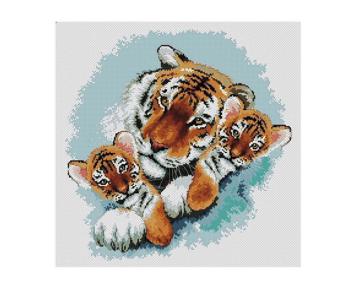 Tiger Family Cross Stitch Pattern |mom and Baby Cross Stitch | Wild ...