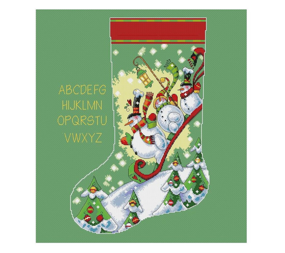 Snowman Christmas Stocking Cross Stitch Pattern | Cross Stitch Stocking ...