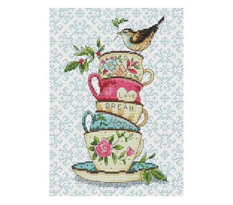 Tea Cups Cross Stitch Pattern for Kitchen Cross Stitch | Etsy