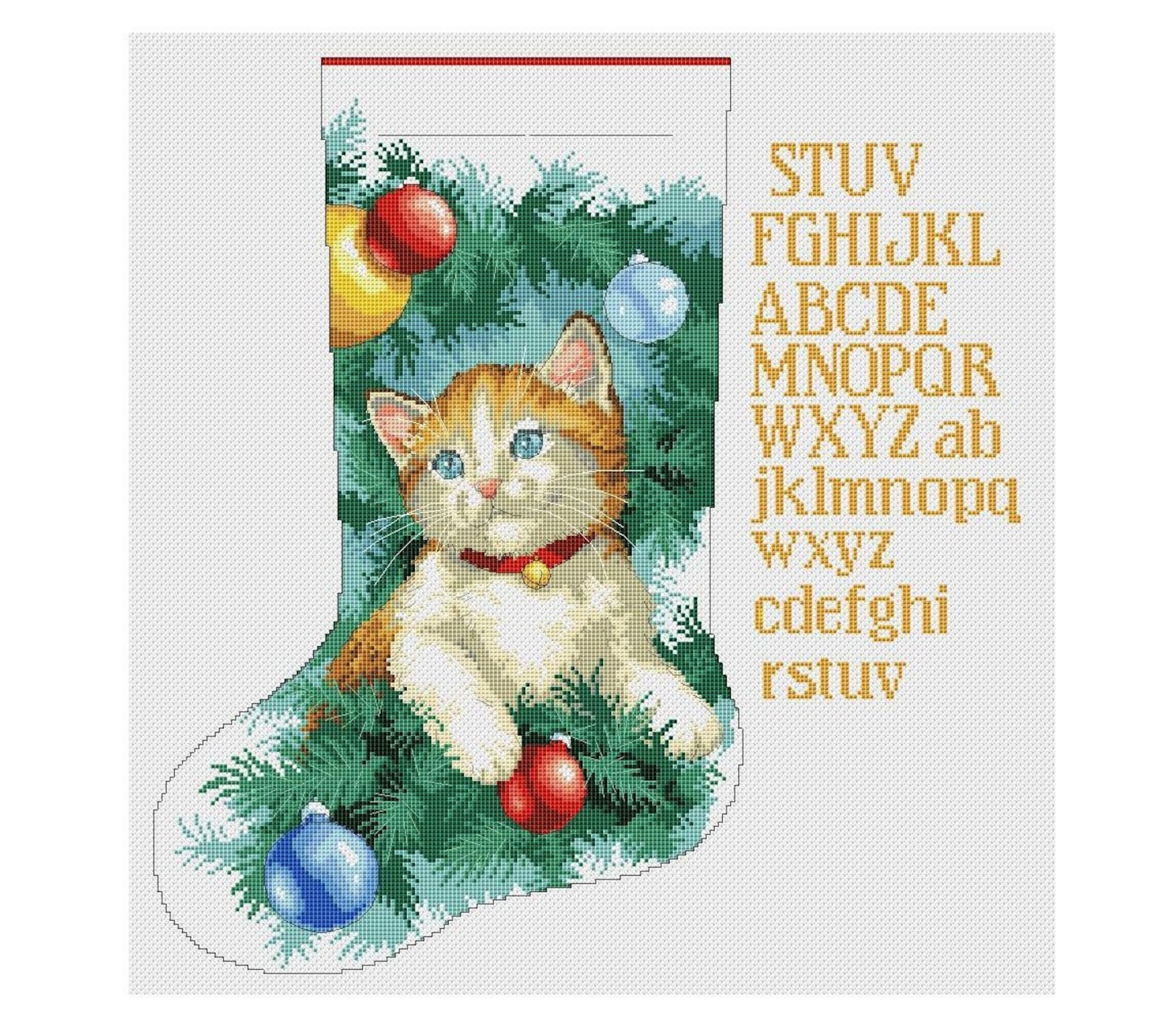 Christmas Stocking Cross Stitch Pattern Christmas Cat Cross - Etsy