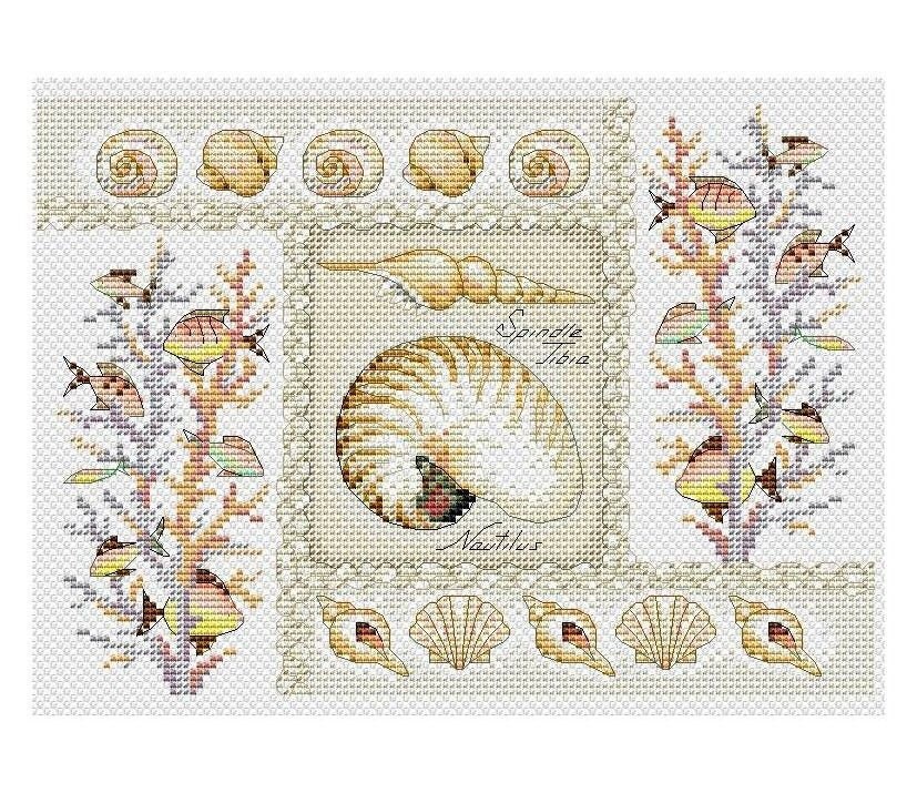 Seashells Cross Stitch Pattern PDF | Sea Sampler Cross Stitch Pattern ...