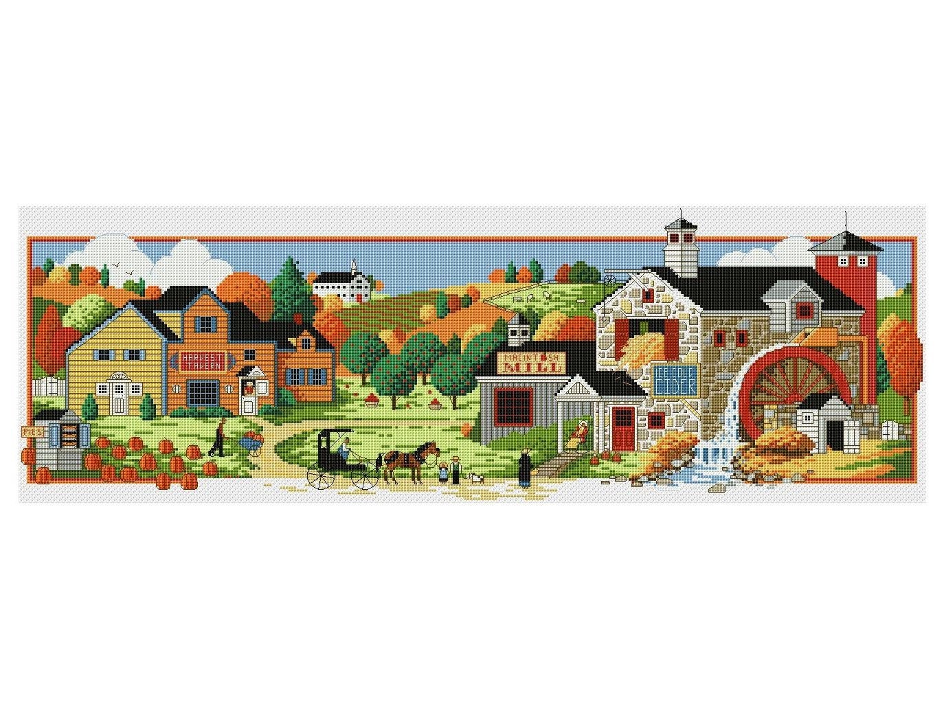 Farm Scenic Cross Stitch Pattern PDF Village Cross Stitch Pattern PDF ...