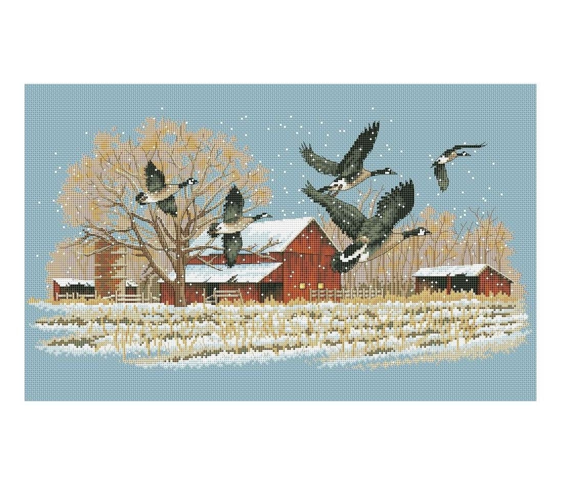 Winter Farm Cross Stitch Pattern Wild Geese Cross Stitch | Etsy