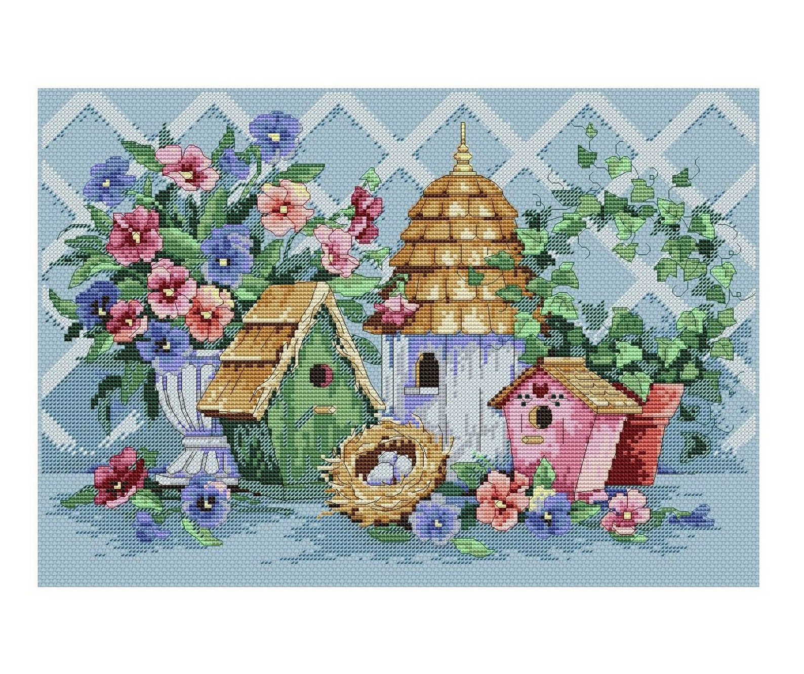 Birdhouse Cross Stitch Pattern | Bird Nest Cross Stitch | Spring Cross ...