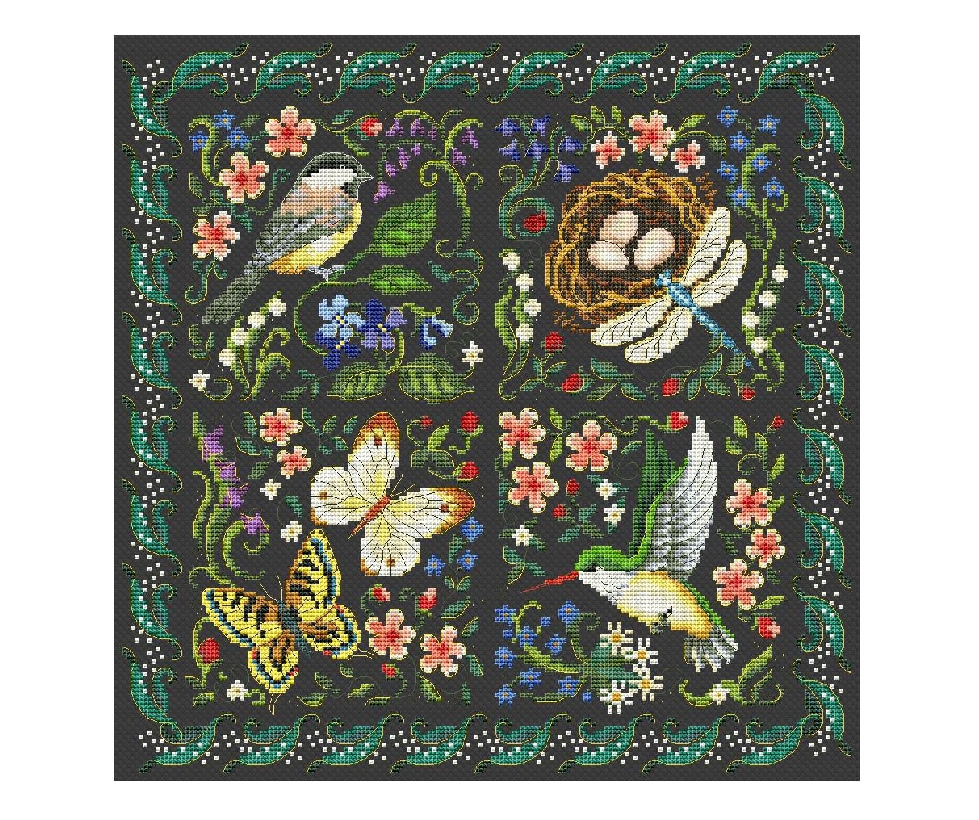 Spring Sampler Cross Stitch Pattern Birds Cross Stitch | Etsy