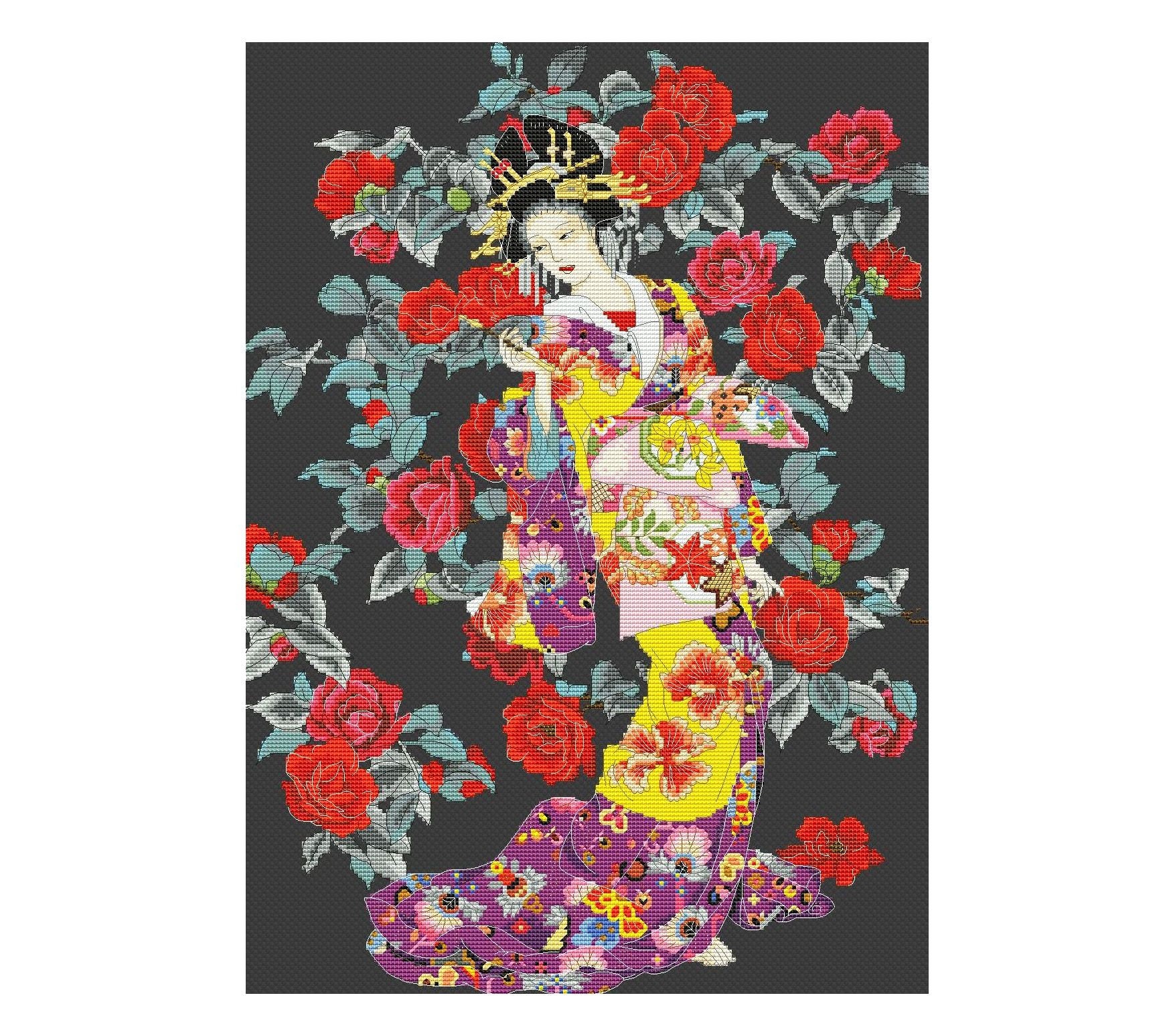 Japanese Cross Stitch Pattern PDF | Geisha Cross Stitch Pattern ...