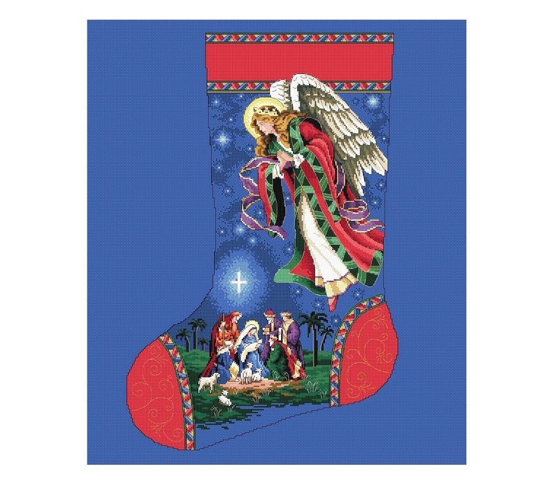 Angel Christmas Stocking Cross Stitch Pattern | Holy Family Cross ...