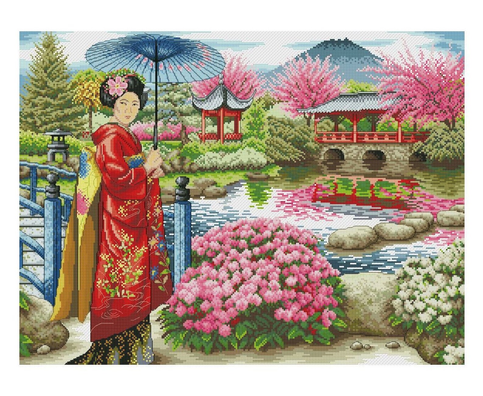 Japanese Garden Cross Stitch Pattern | Geisha Cross Stitch Pattern ...