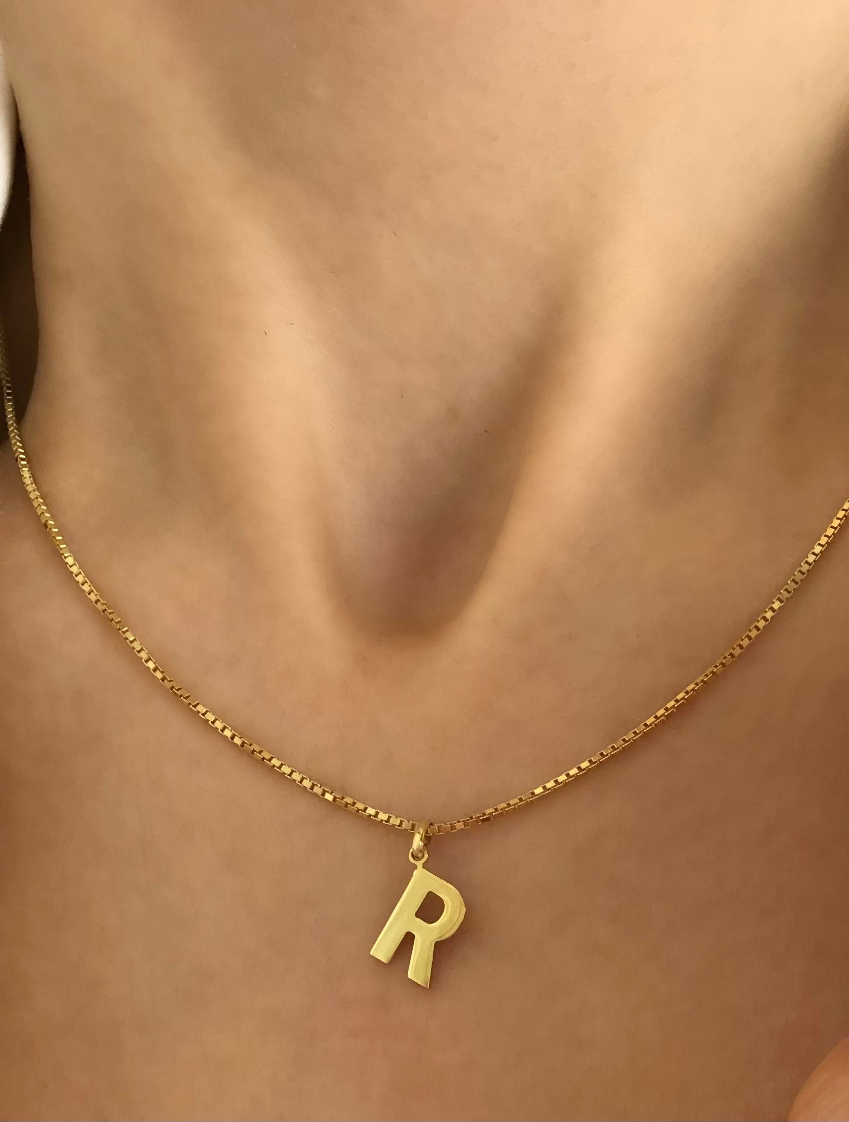 14K Gold Plated Handmade Letter NecklaceThick Cube Box Chain | Etsy