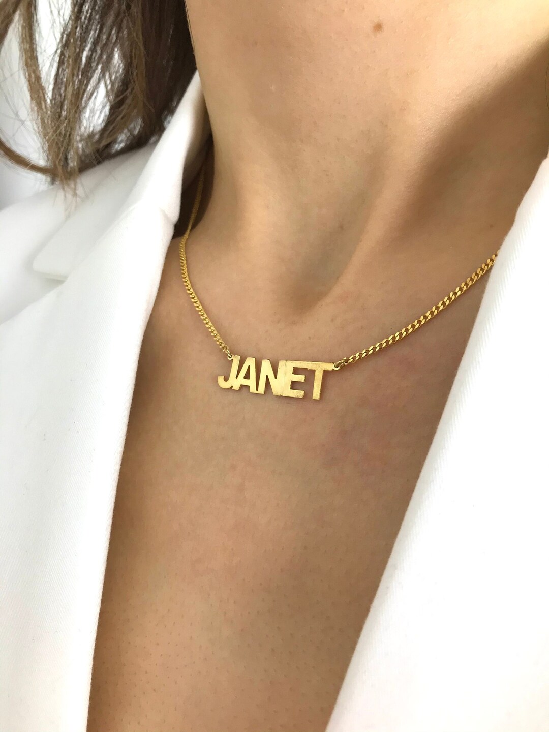 Modern Gold Name Necklace | Curb Chain Necklace | Dainty Name Necklace ...