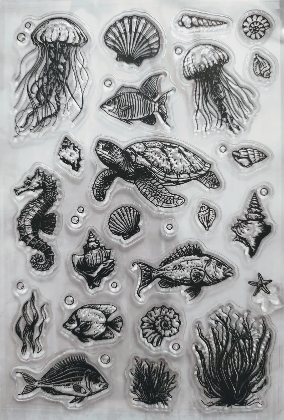 NEW Stamp Set of 20 Sea Creature Clear Stamps Tropical Fish Jellyfish ...