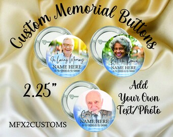 Memorial Buttons, 3 Custom Logo Pin, in Loving Memory, Rest in Peace, 3 ...