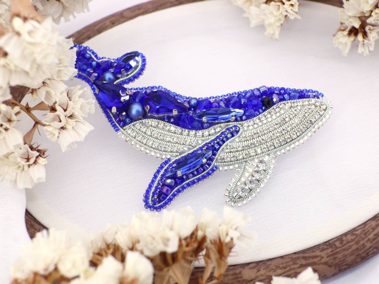 Whale Pin Bead Embroidery Brooch Blue Whale Beaded Brooch Whale Brooch ...