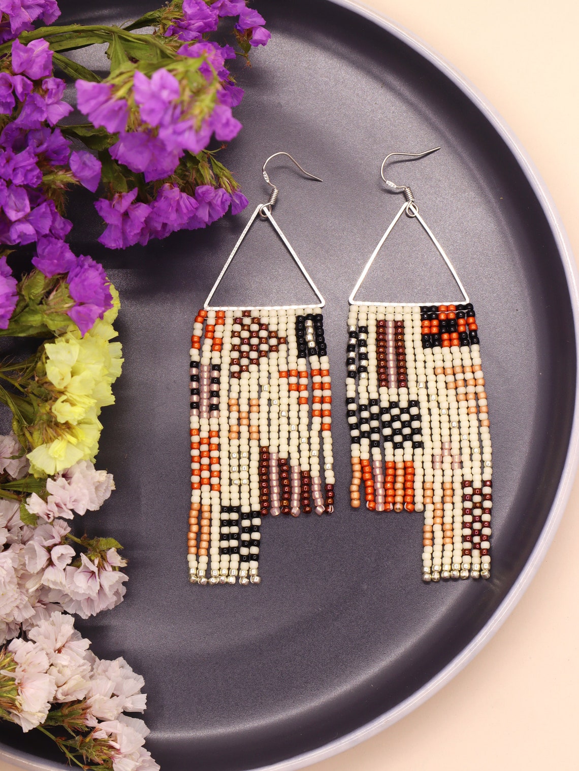 Abstract Geometric Earrings Mismatched Earrings Champagne Earrings Seed ...