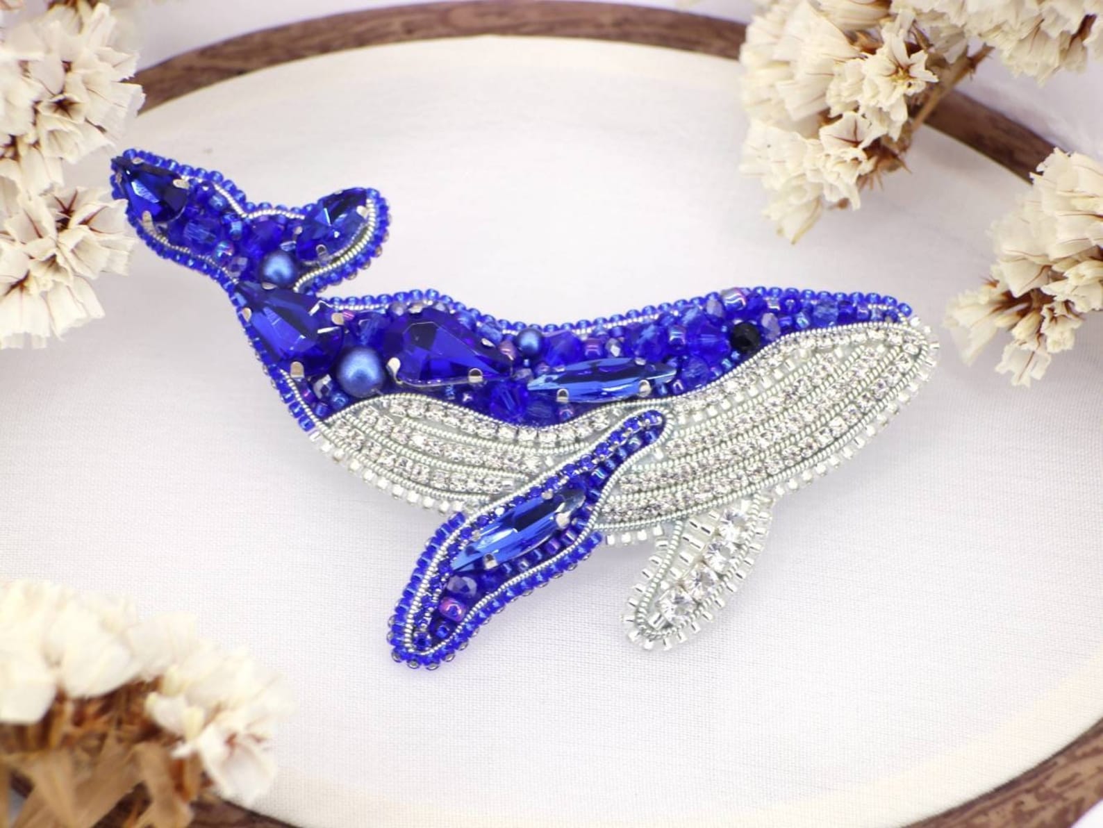 Whale Pin Bead Embroidery Brooch Blue Whale Beaded Brooch - Etsy