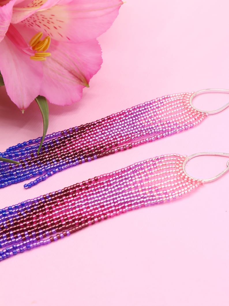 Hot Pink Earrings Burgundy Earrings Violet Fringe Earrings - Etsy