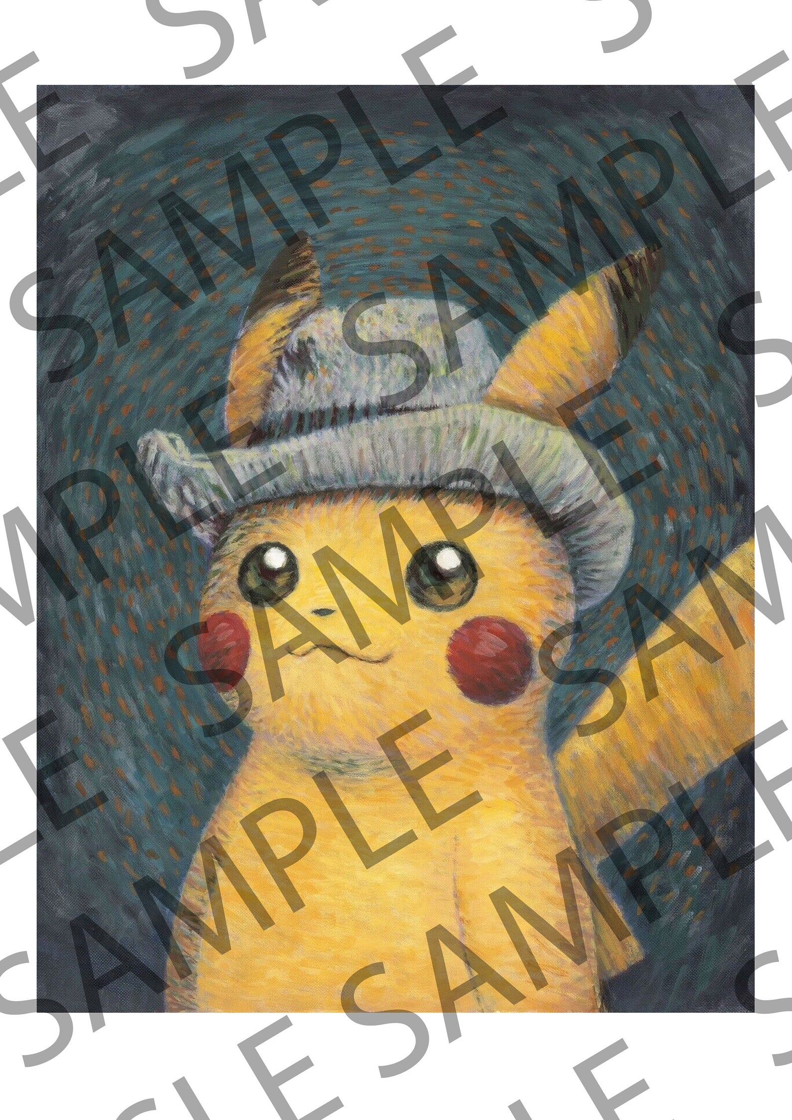 Pokemon Van Gogh Print, Pikachu Felt Grey Hat, Pikachu Print, Pokémon ...