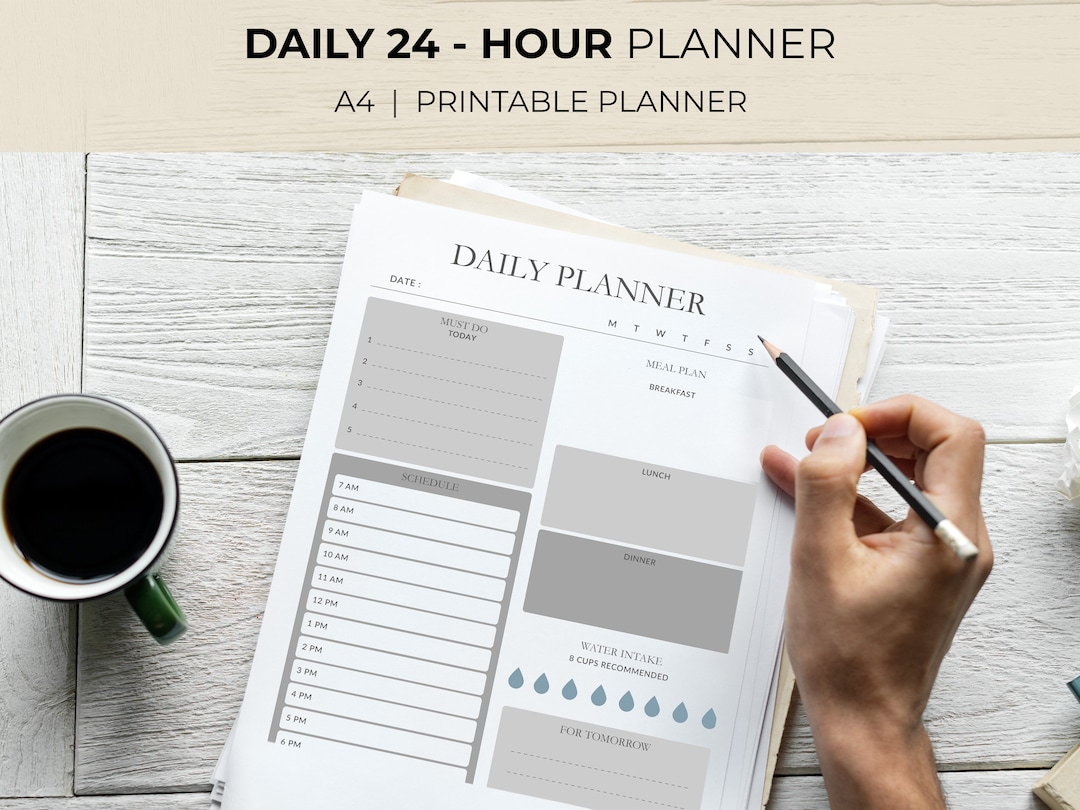 Minimalist Daily Planner Printable to Do List, 24 Hour Daily Planner ...