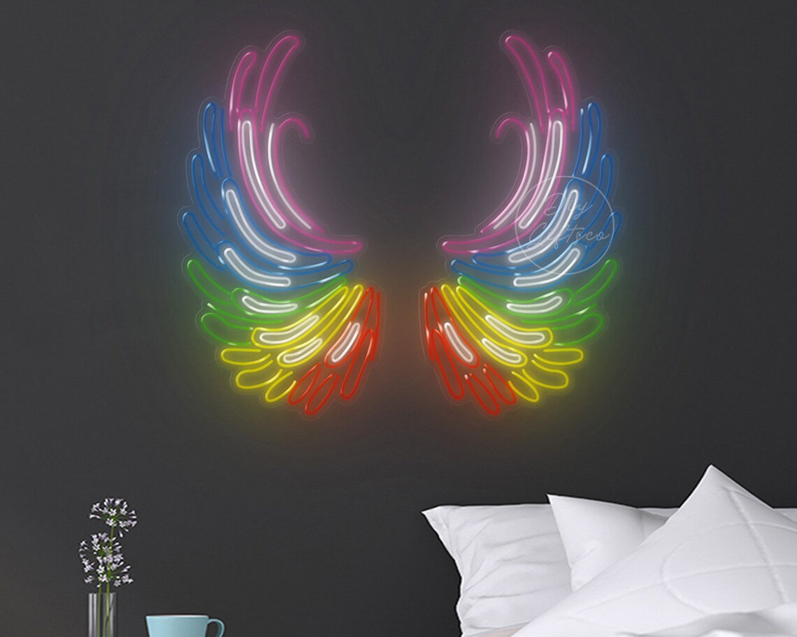 Neon Sign Wings Neon Sign Wings Neon Light Wings Neon Sign | Etsy