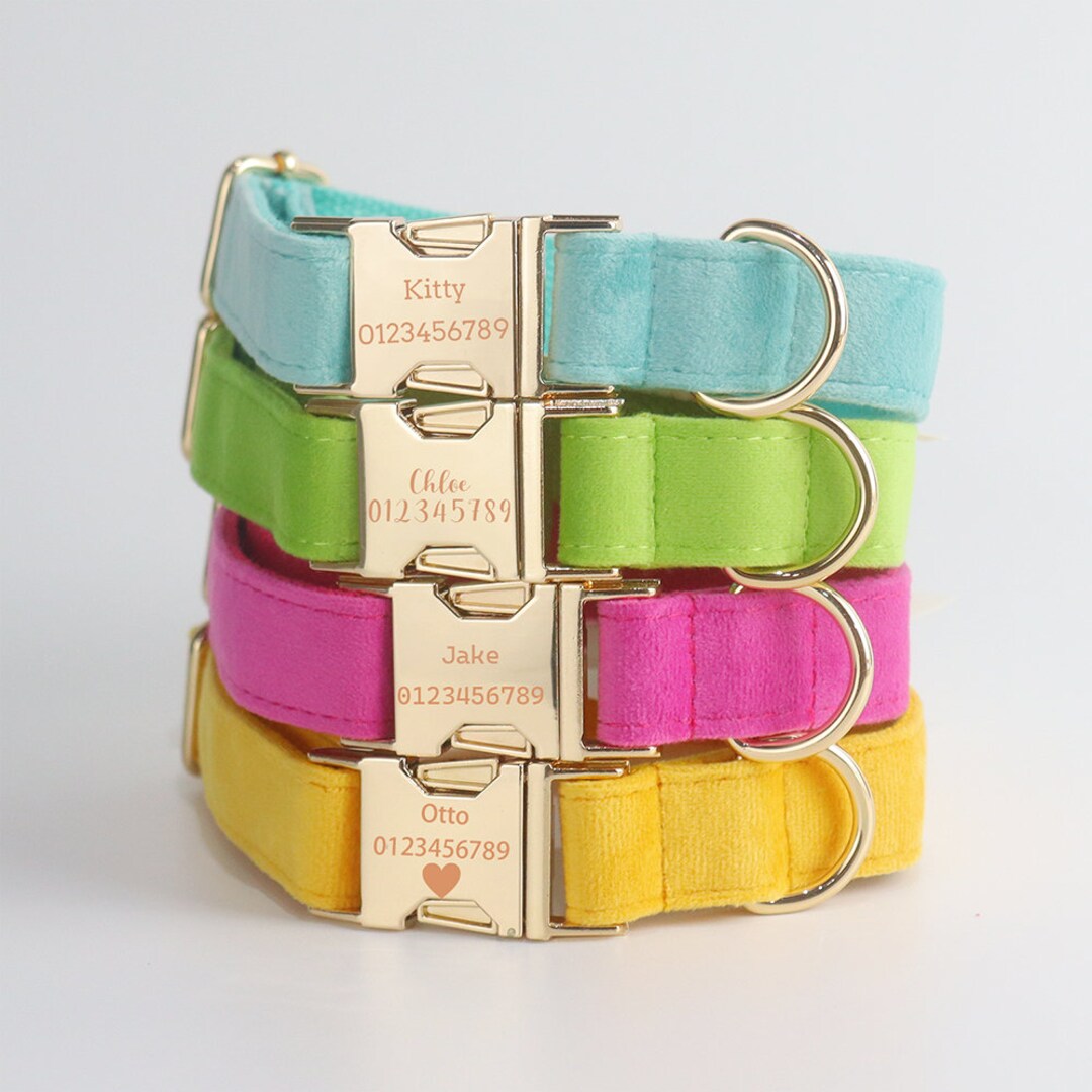 Personalized Dog Collar Leash Set With Bow, Engraved Pet Name Metal ...