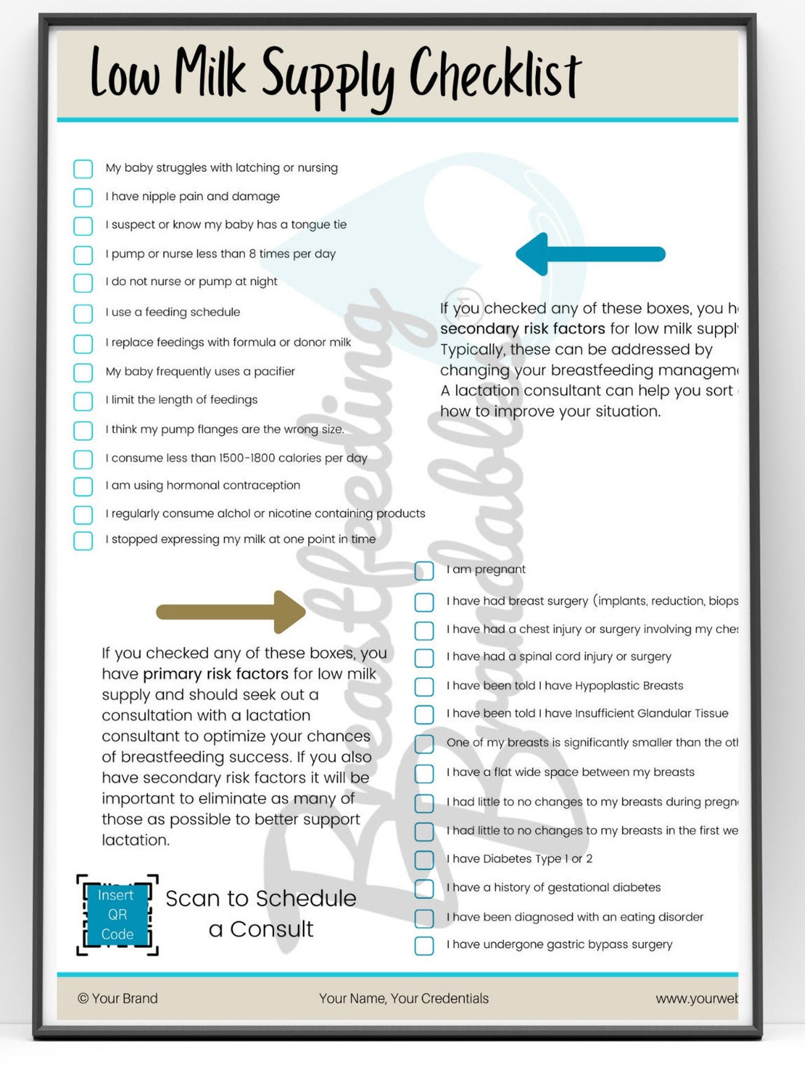 Low Milk Supply Checklist Breastfeeding Brandables™ Template ...