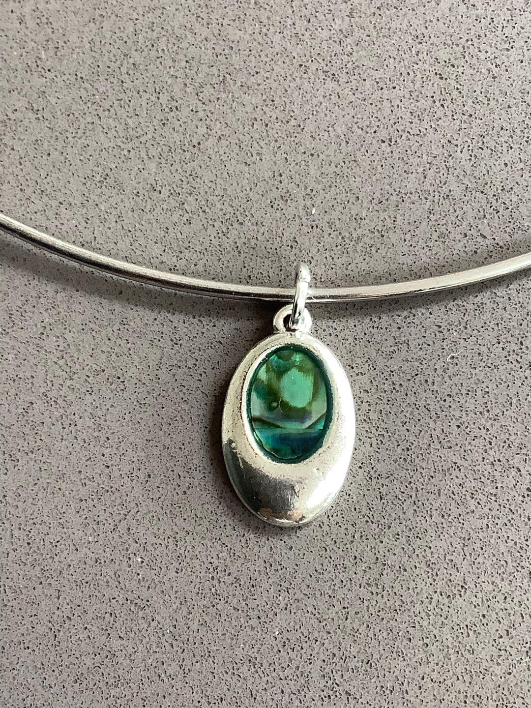 Vintage Modernist Swirl Spiral Abalone Shell Rub Over Oval Pendant Wire ...