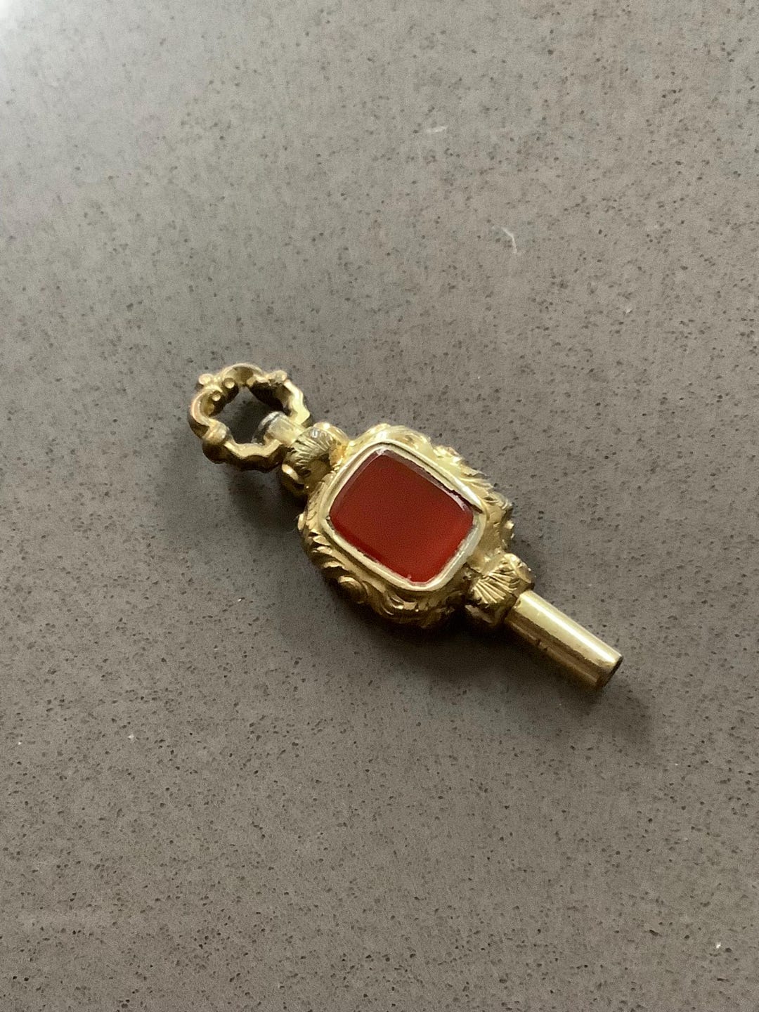 Antique Rolled Gold Flat Rectangular Repousse Double Stone Carnelian ...