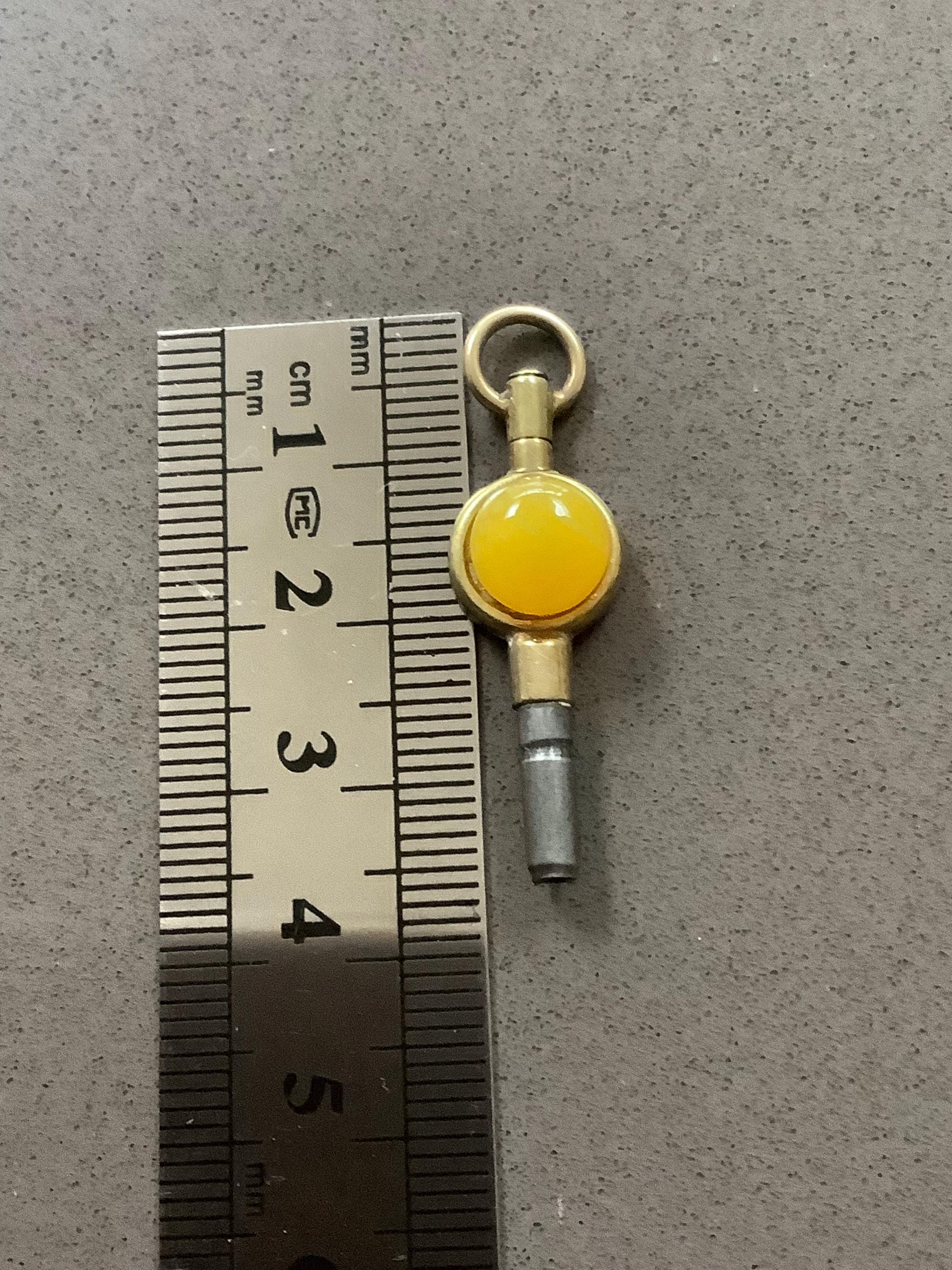 Antique Victorian Pocket Watch Key Yellow Jade Round Cabochon Swivel ...